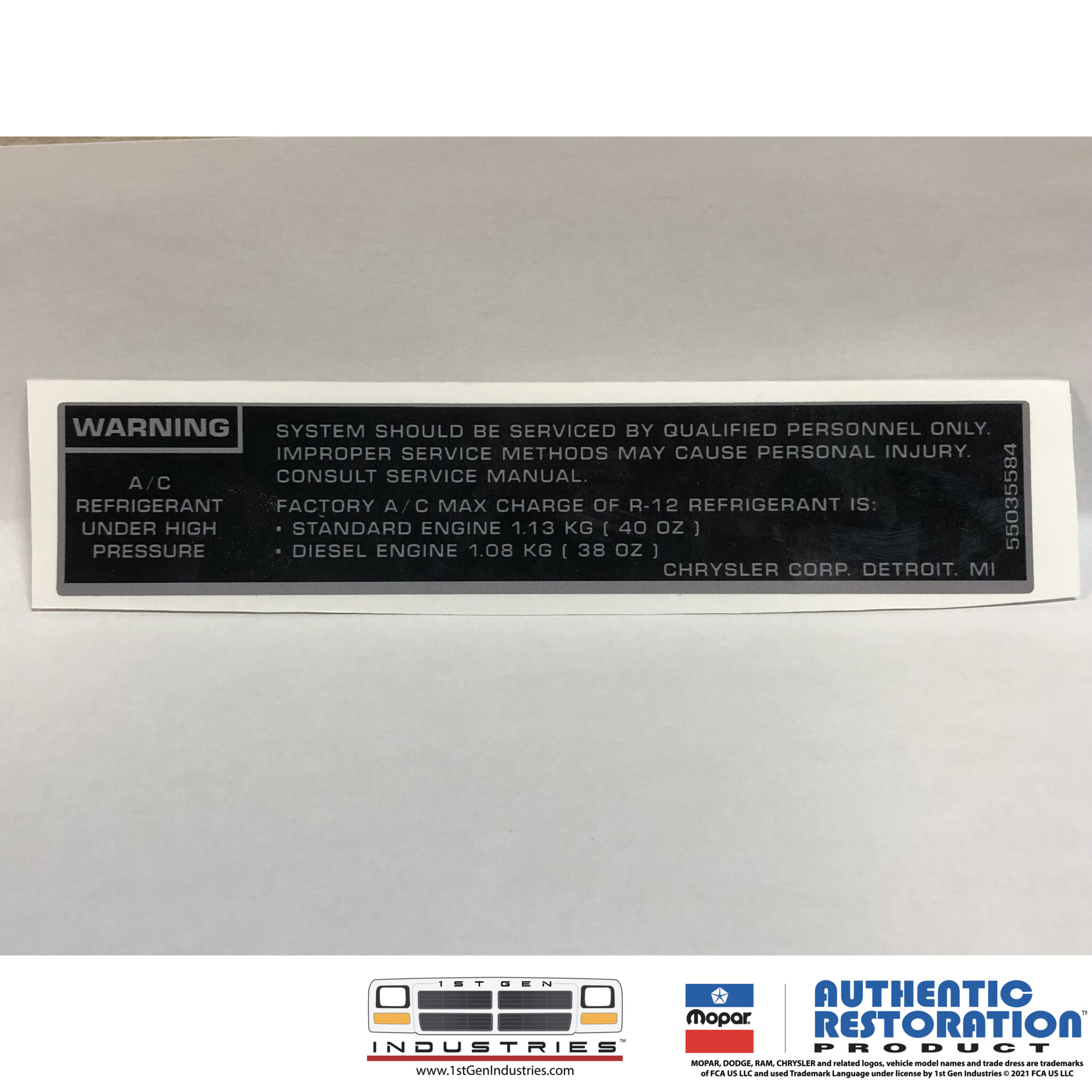 AC Charging Decal Mopar PN 55035584 - 1st Gen Industries