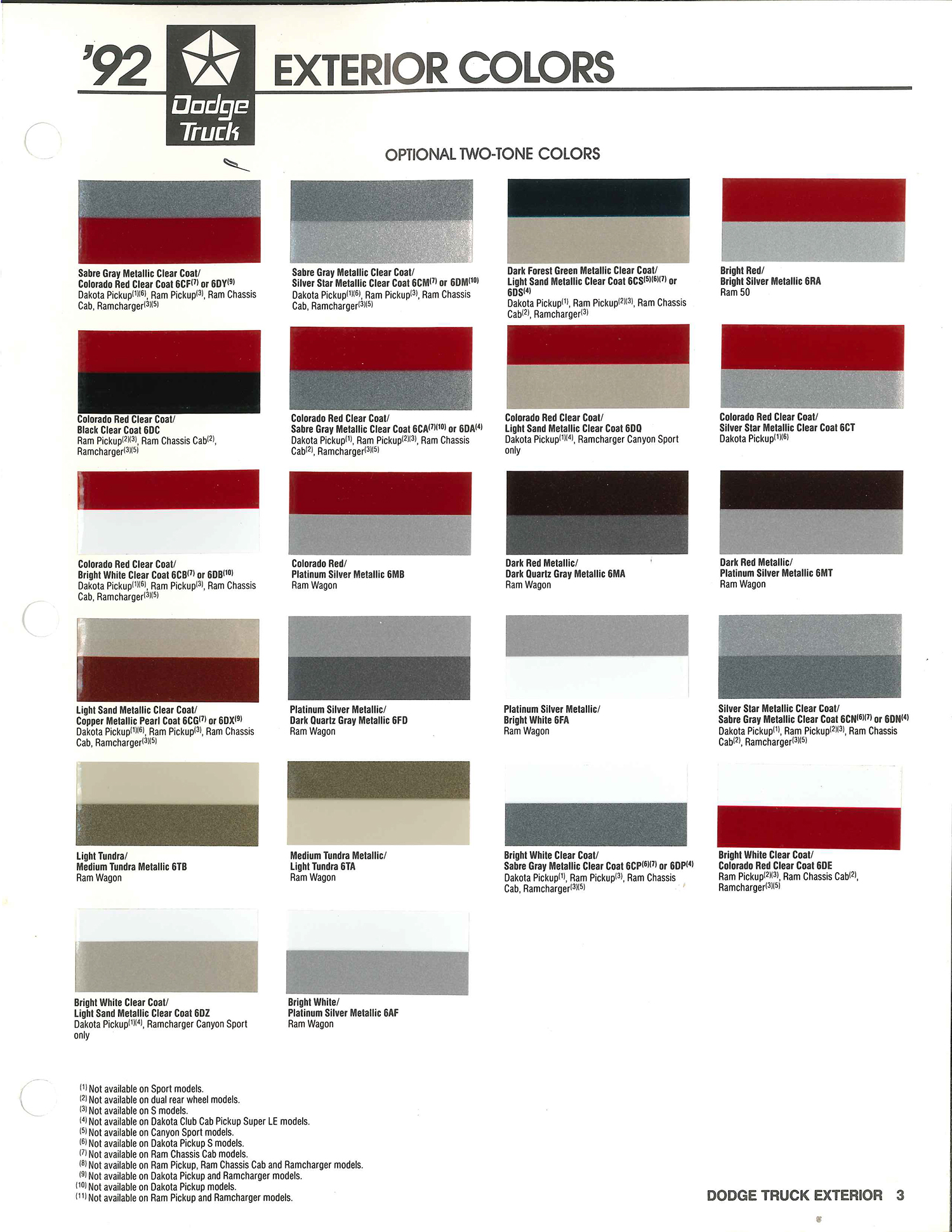 1992 Paint Codes - 1st Gen Industries